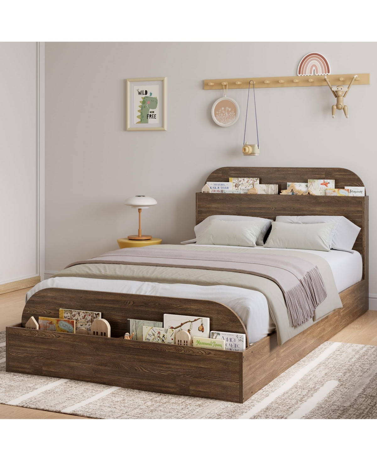 Click here for Homfan Wooden Beds with Storage Headboard and Rais... prices