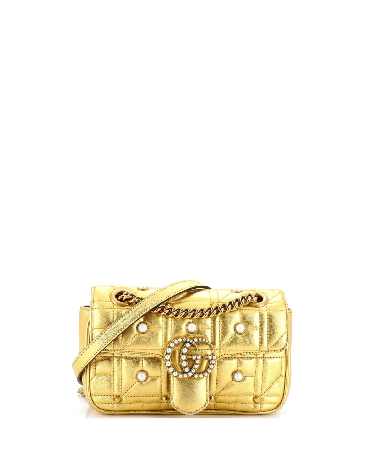 Click here for Pre-Owned Gucci Mini Pearly Gg Marmont Flap Bag Em... prices