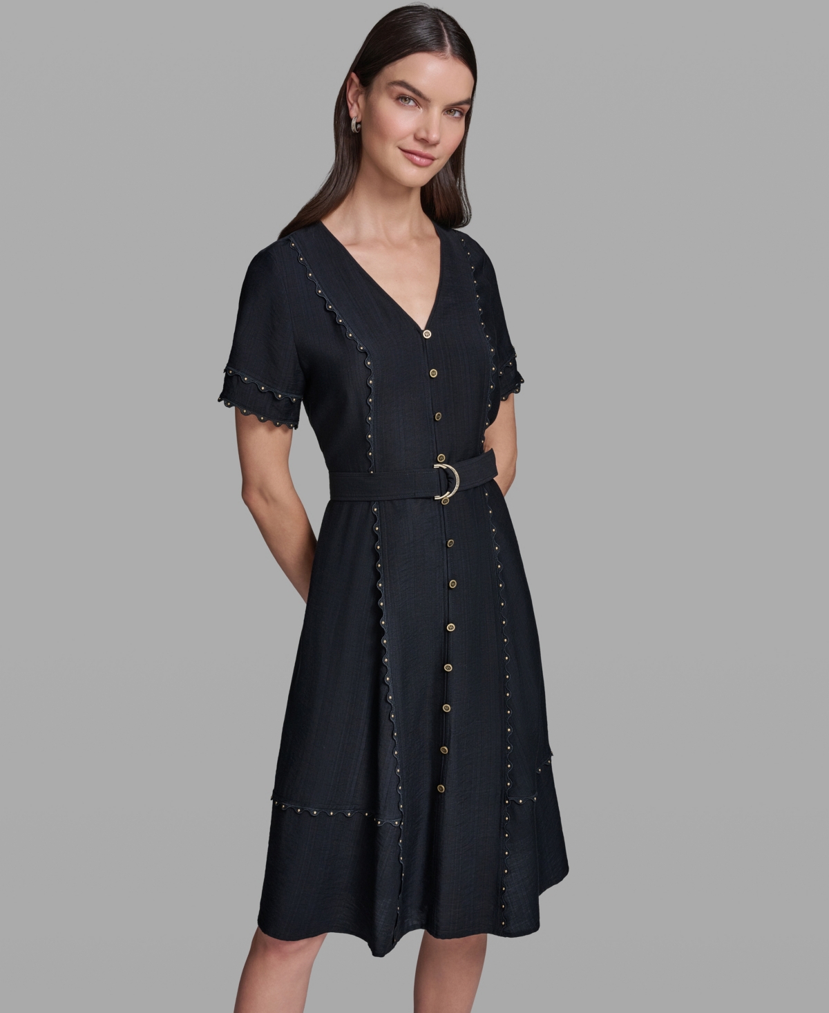 Click here for Karl Lagerfeld Paris Womens Belted Nailhead Trim V... prices