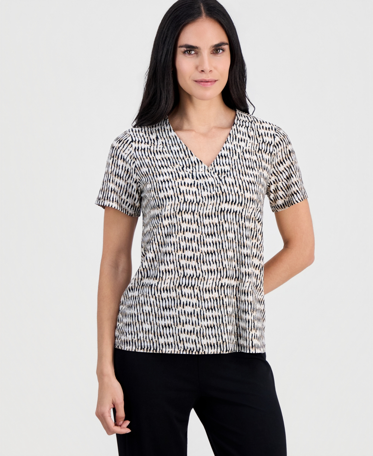 Click here for Jm Collection Petite Short-Sleeve Jacquard V-Neck... prices