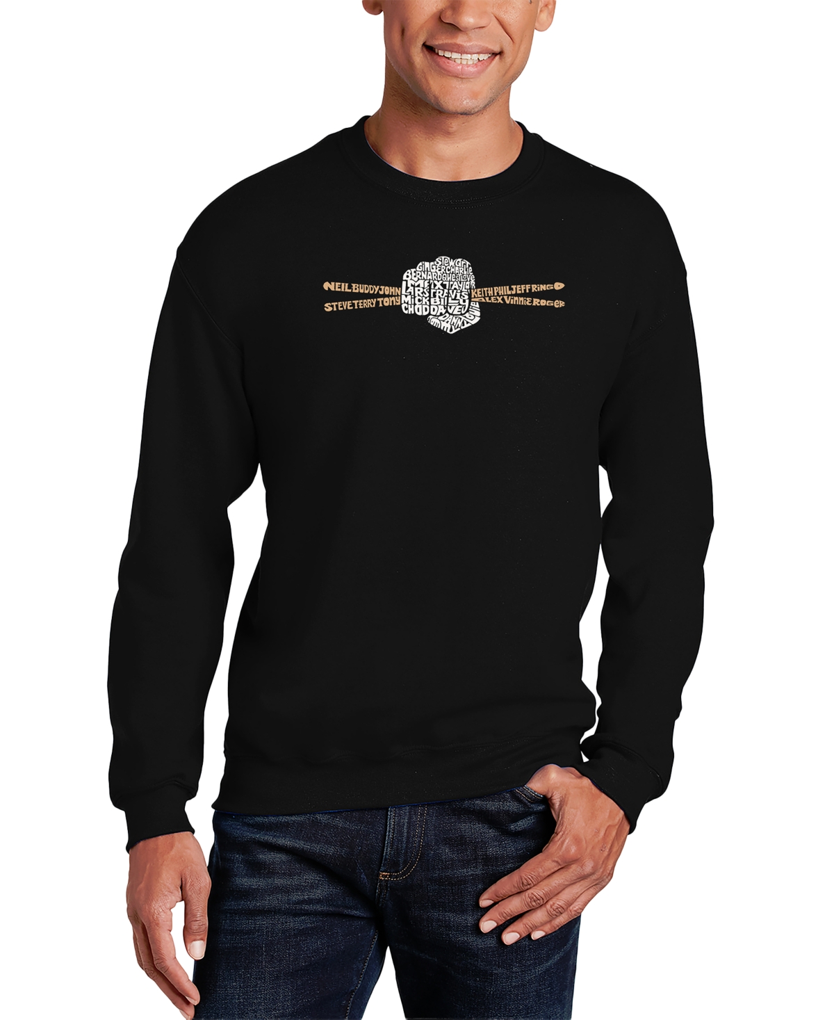 Click here for La Pop Art Mens Drum Sticks Word Art Crewneck Swea... prices