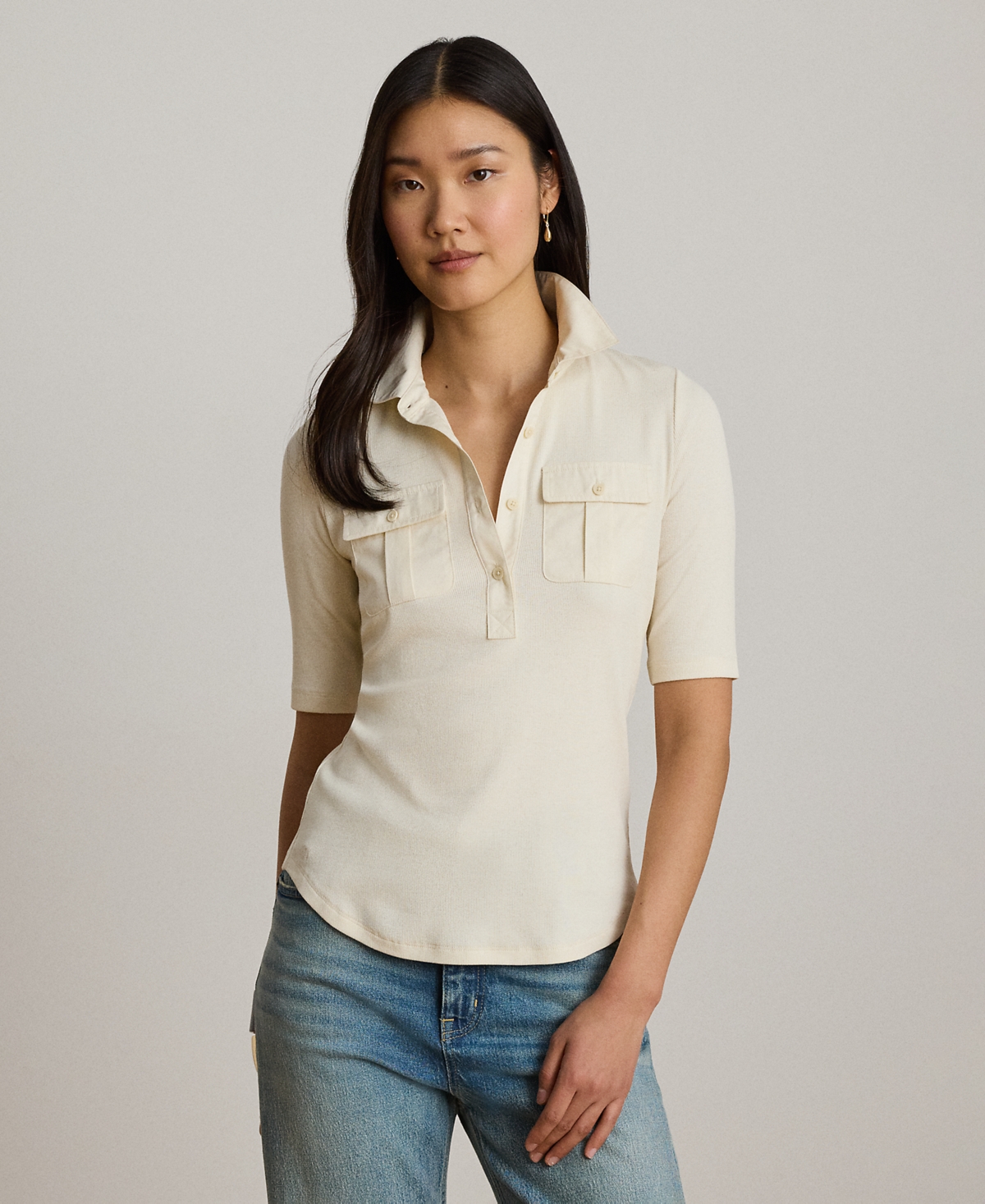 Click here for Lauren Ralph Lauren Petite Rib-Knit Slim Fit Colla... prices