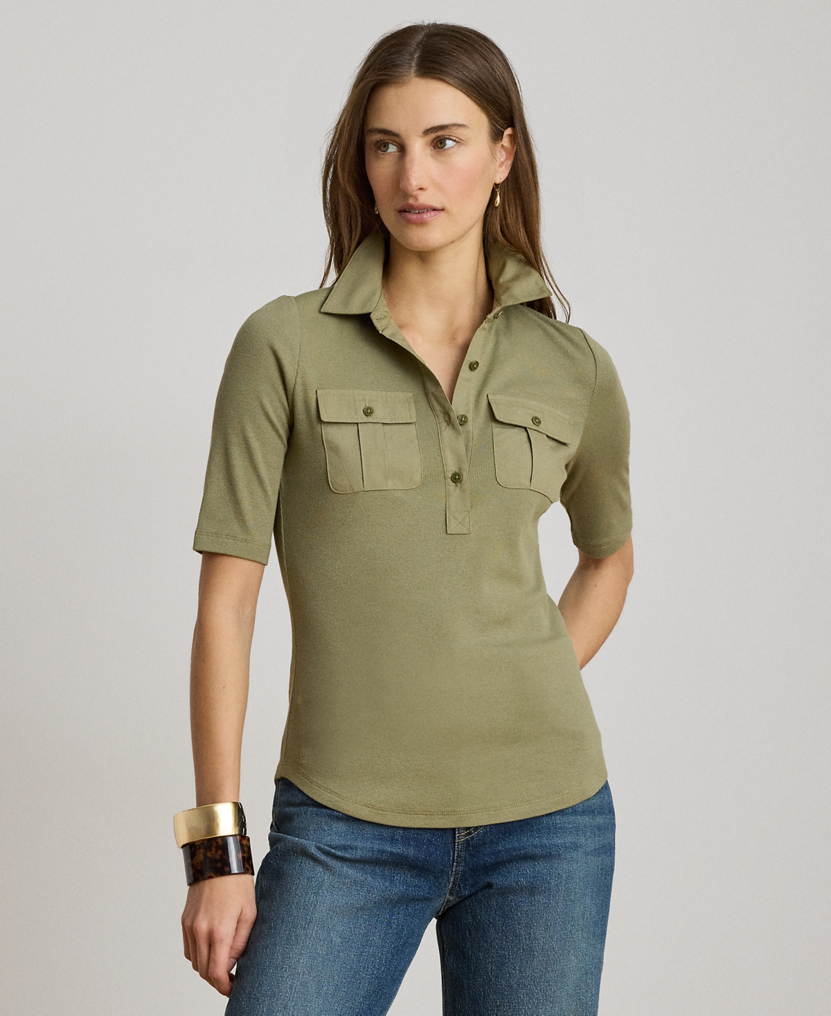 Click here for Lauren Ralph Lauren Petite Rib-Knit Slim Fit Colla... prices