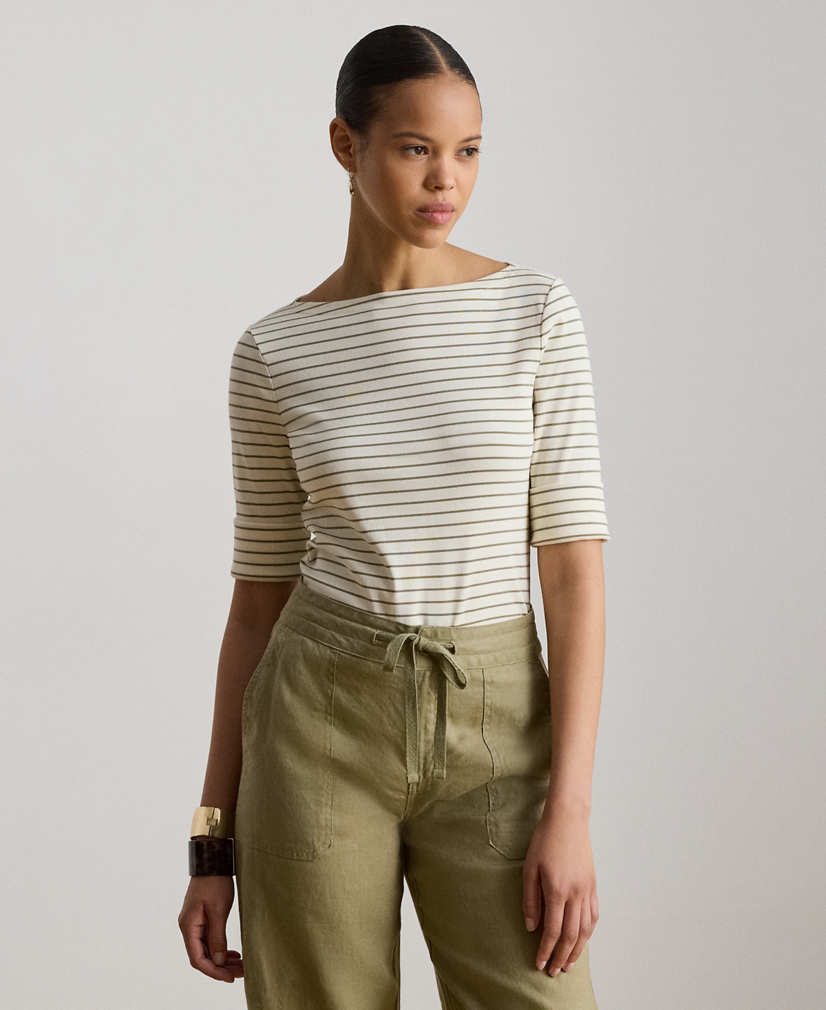 Click here for Lauren Ralph Lauren Petite Striped Boat Neck T-Shi... prices