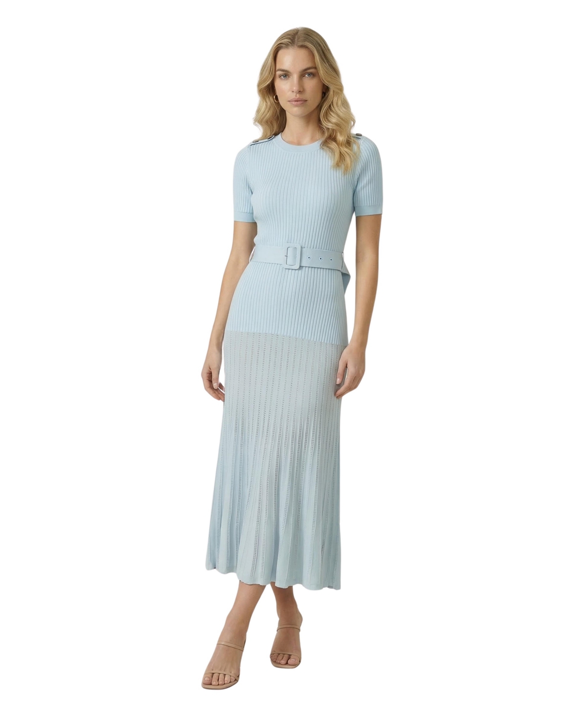 Click here for Modenaire Womens Ribbed Knit Belted Pleated Midi D... prices
