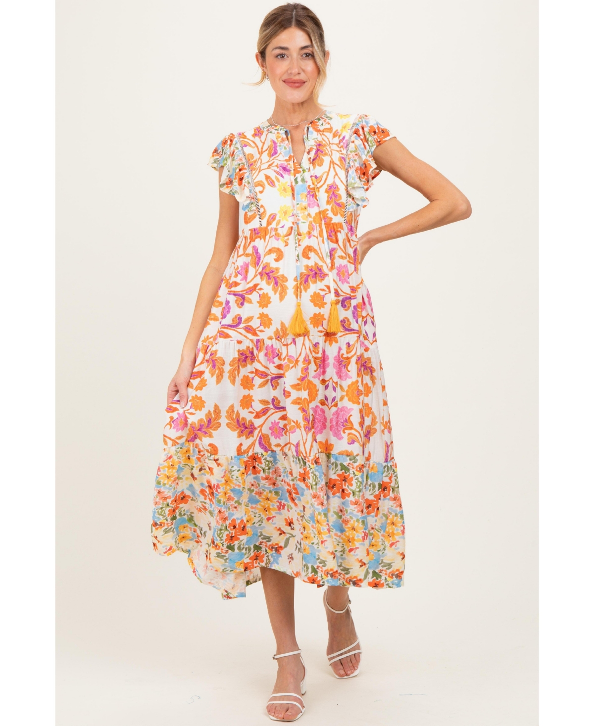 Click here for Pinkblush Maternity Orange Colorblock Floral Tasse... prices