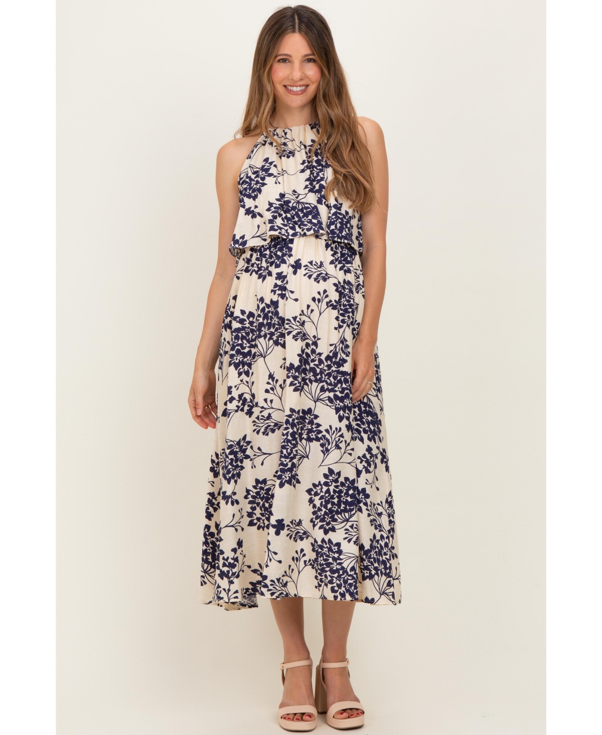 Click here for Pinkblush Maternity Navy Floral Flounce Halter Mid... prices