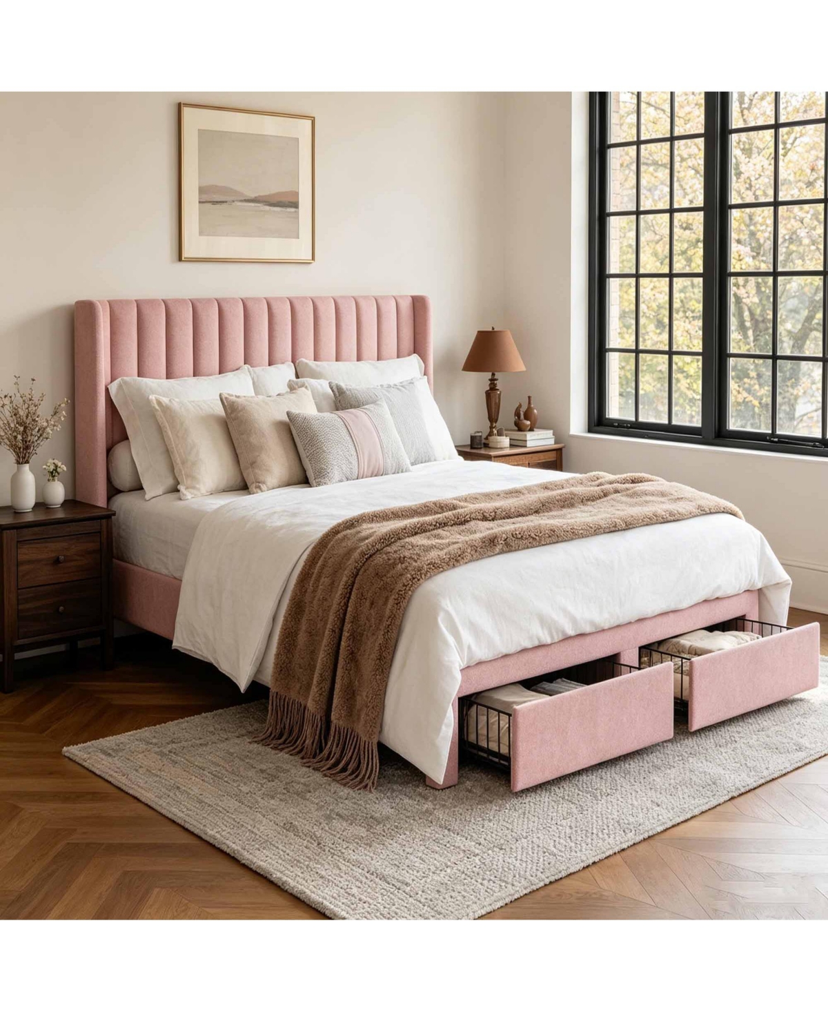Click here for gaomon Velvet Wingback Platform Bed with 2 Storage... prices