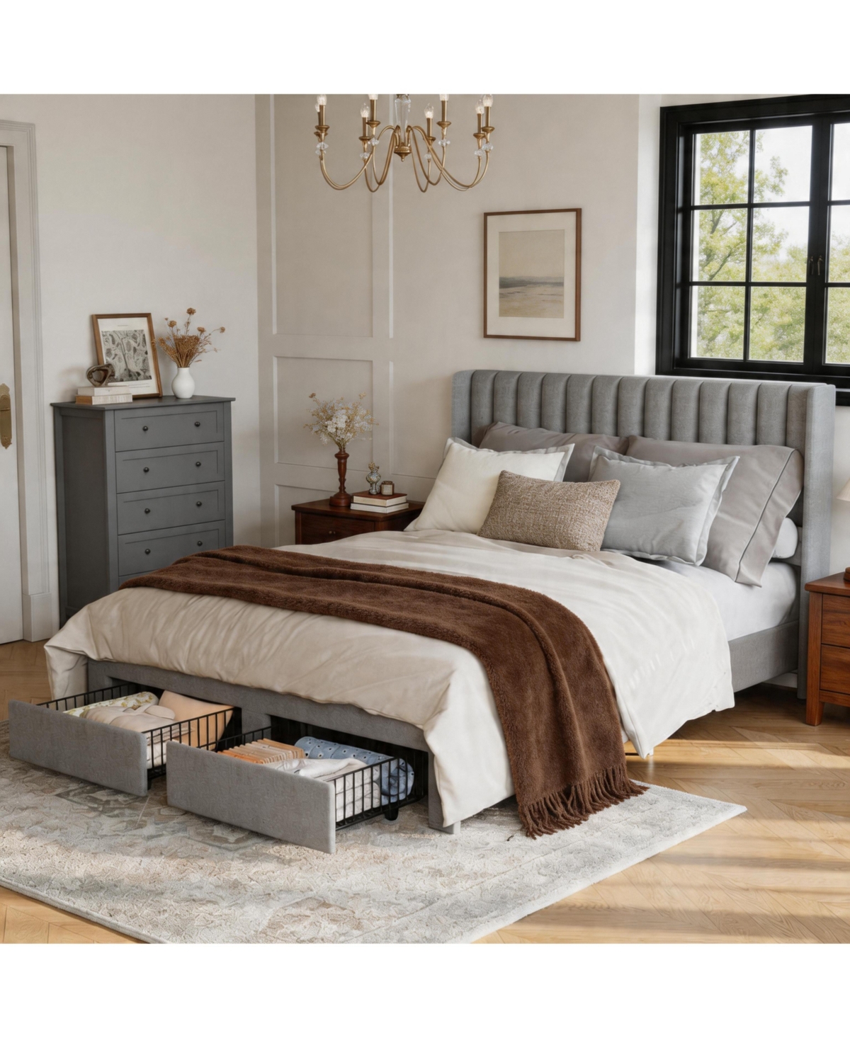 Click here for gaomon Velvet Wingback Platform Bed with 2 Storage... prices
