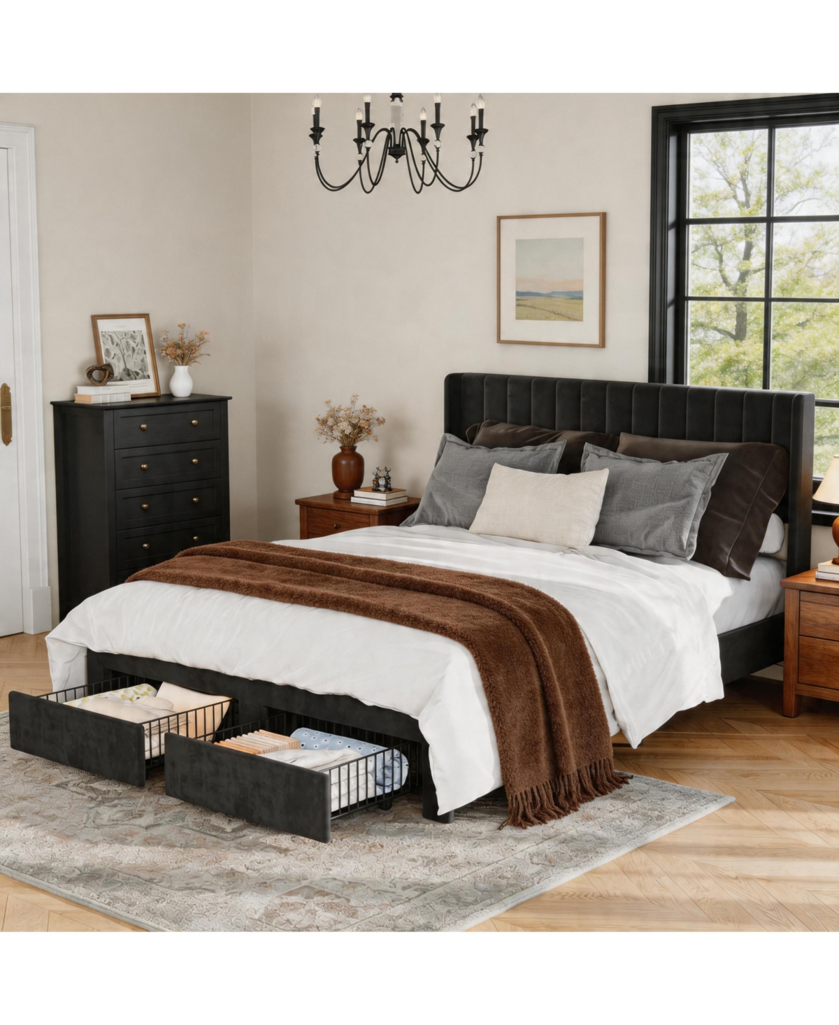 Click here for gaomon Velvet Wingback Platform Bed with 2 Storage... prices