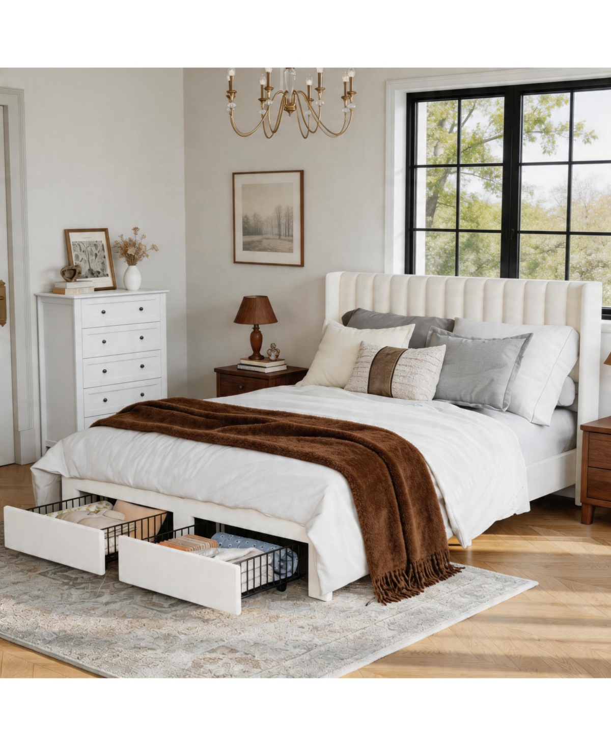 Click here for gaomon Velvet Wingback Platform Bed with 2 Storage... prices