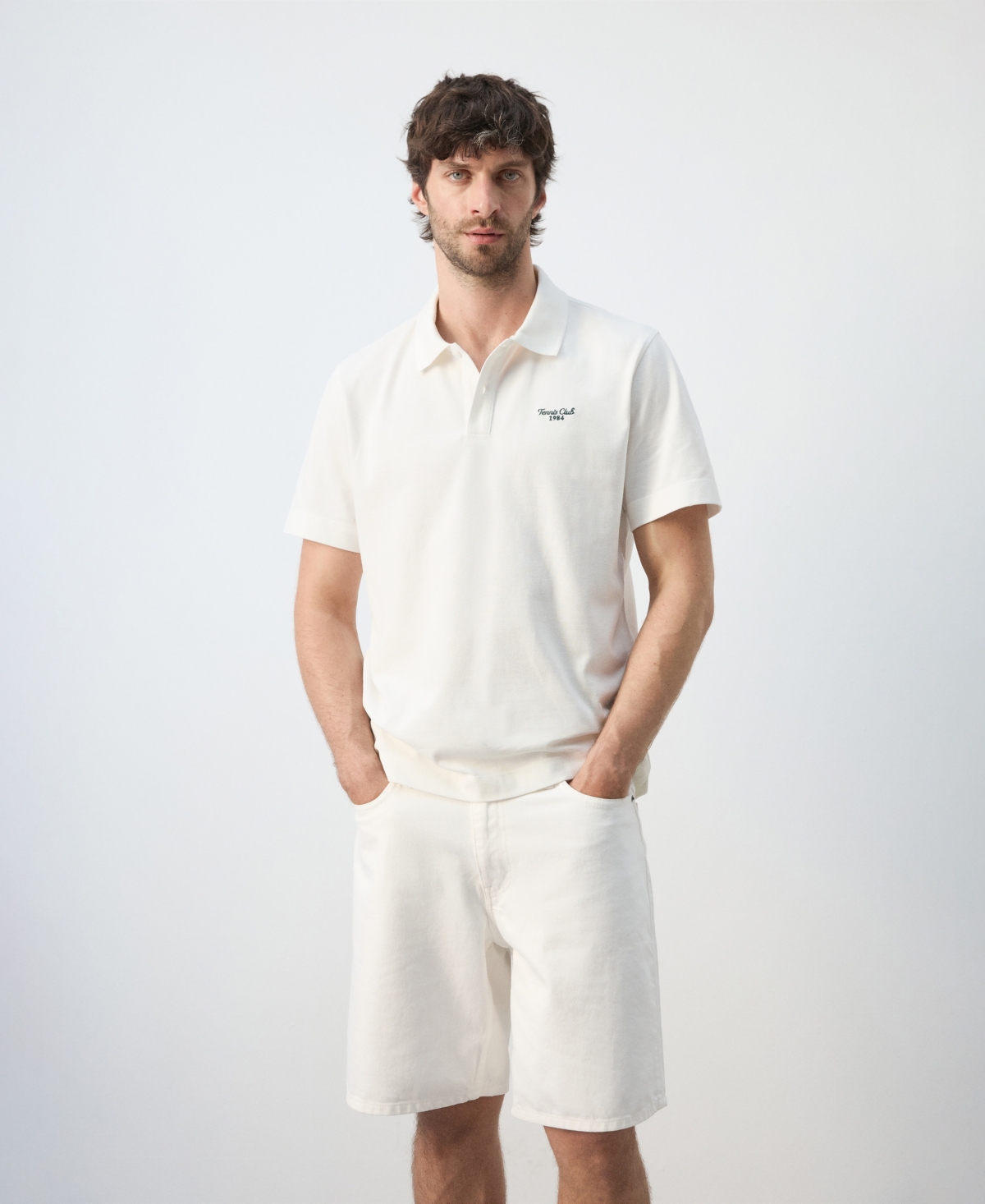 Click here for Mango Mens Cotton Embroidered Polo Shirt - White prices