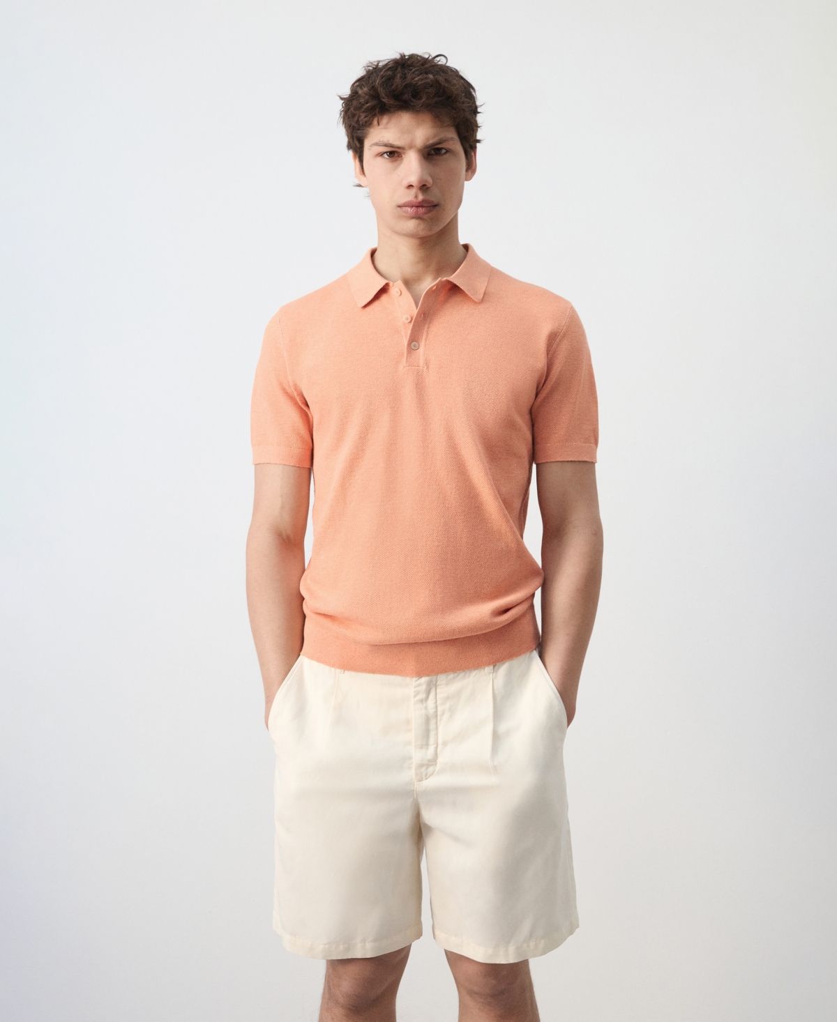 Click here for Mango Mens Microstructure Fine-Knit Polo Shirt - D... prices