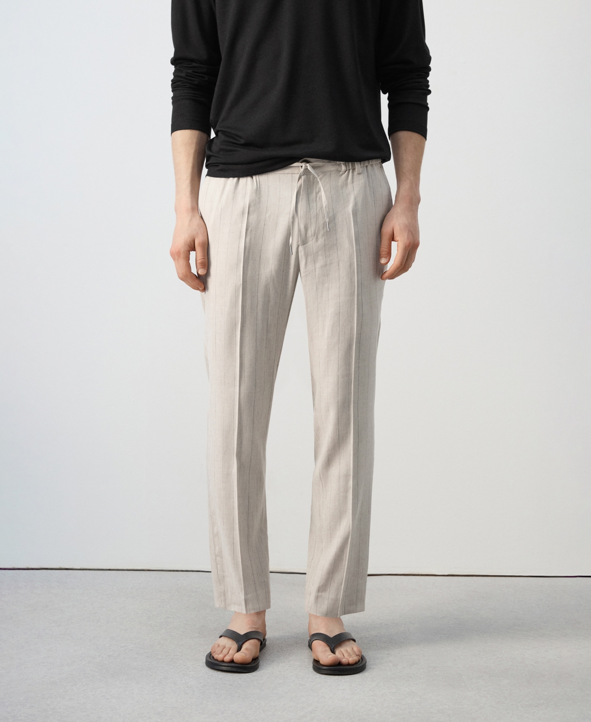 Click here for Mango Mens Striped Slim-Fit Linen Pants - Beige prices