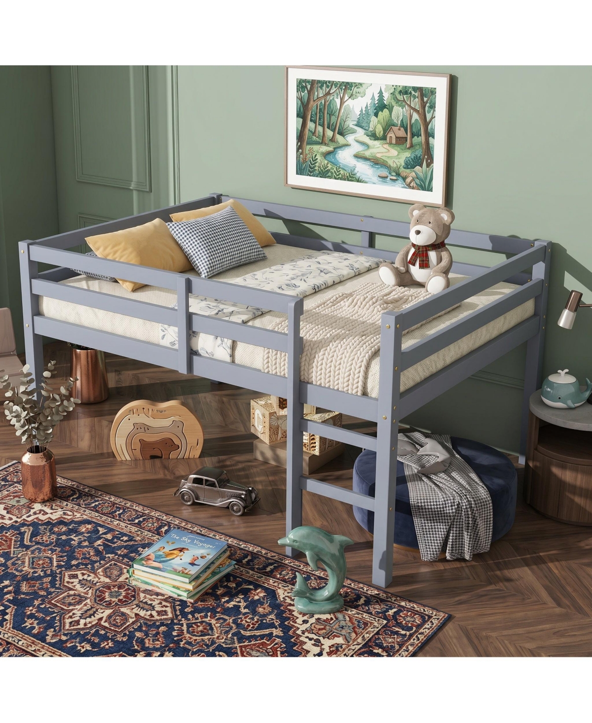 Click here for Sailvan Rubber Wood Loft Bed with Ladder - Grey prices