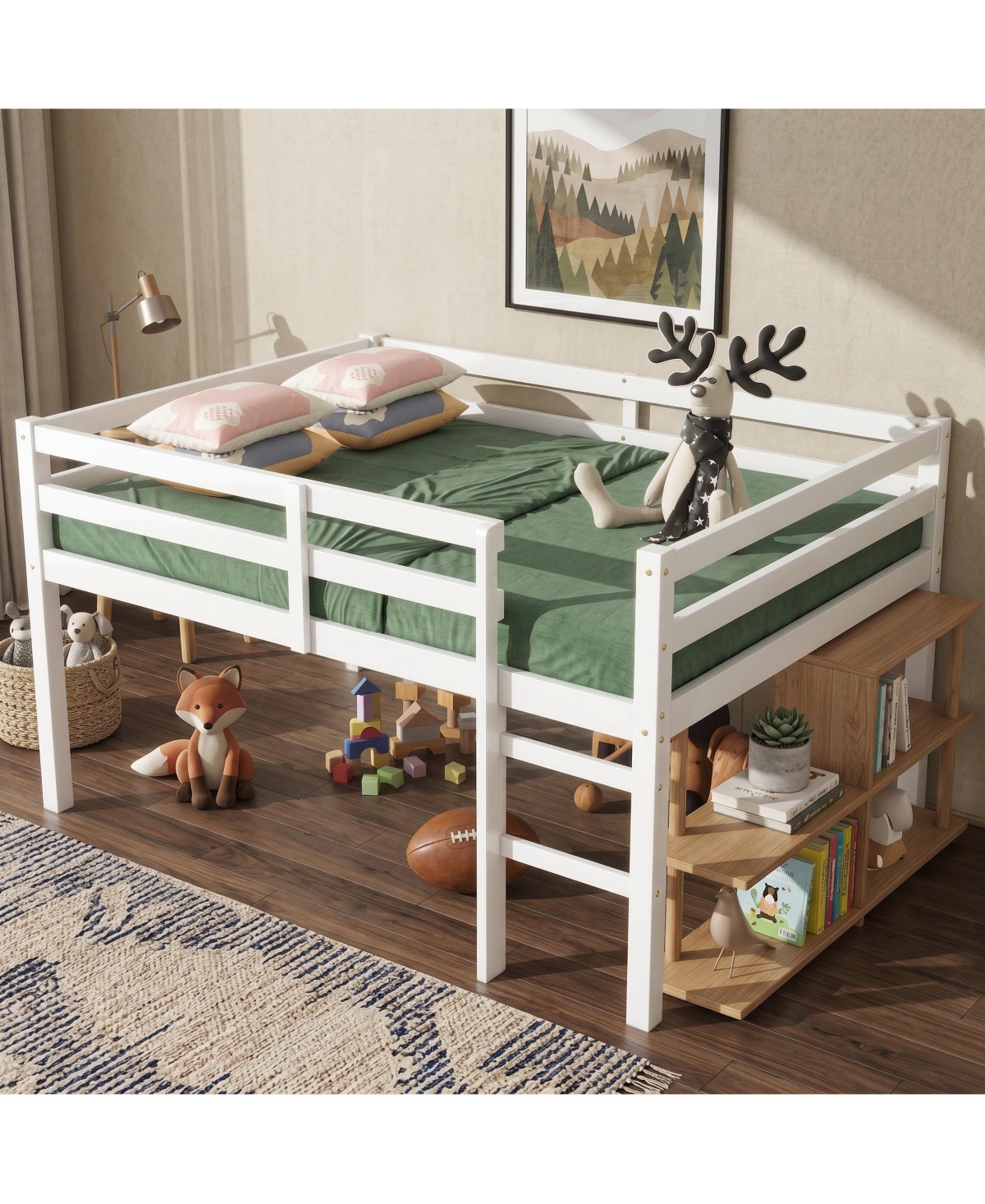 Click here for Sailvan Rubber Wood Loft Bed with Ladder - White prices