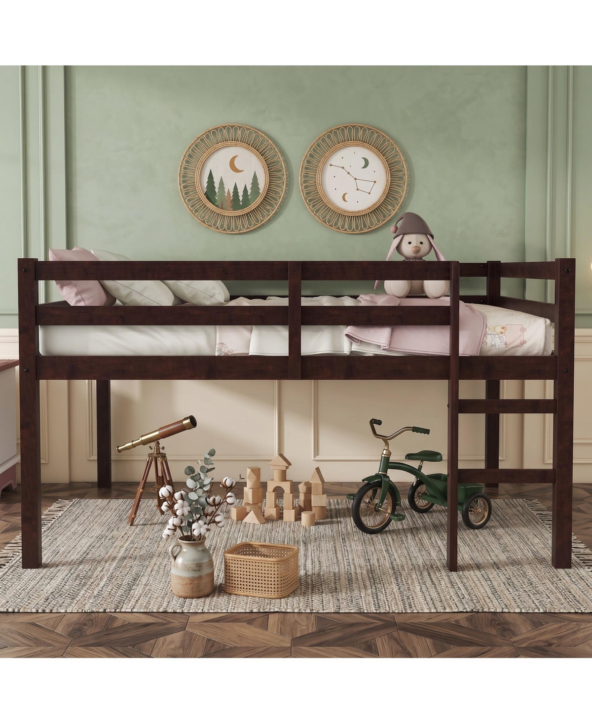 Click here for Sailvan Rubber Wood Loft Bed with Ladder - Dark Br... prices
