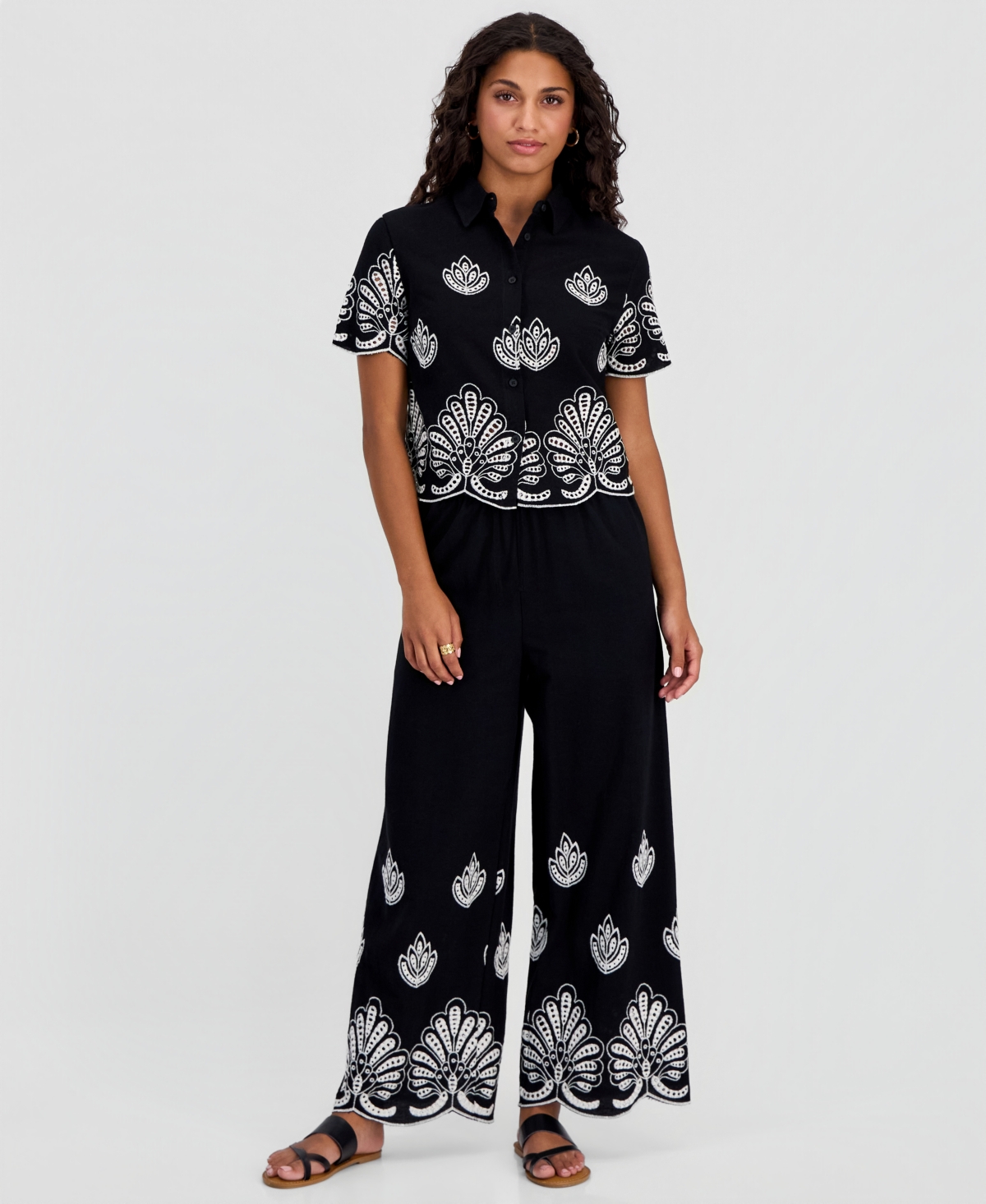 Click here for And Now This Petite Embroidered Cotton Wide Leg Pa... prices