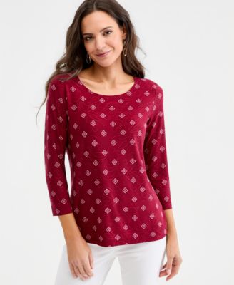 Click here for Jm Collection Womens Printed 3 4 Sleeve Scoop Neck... prices