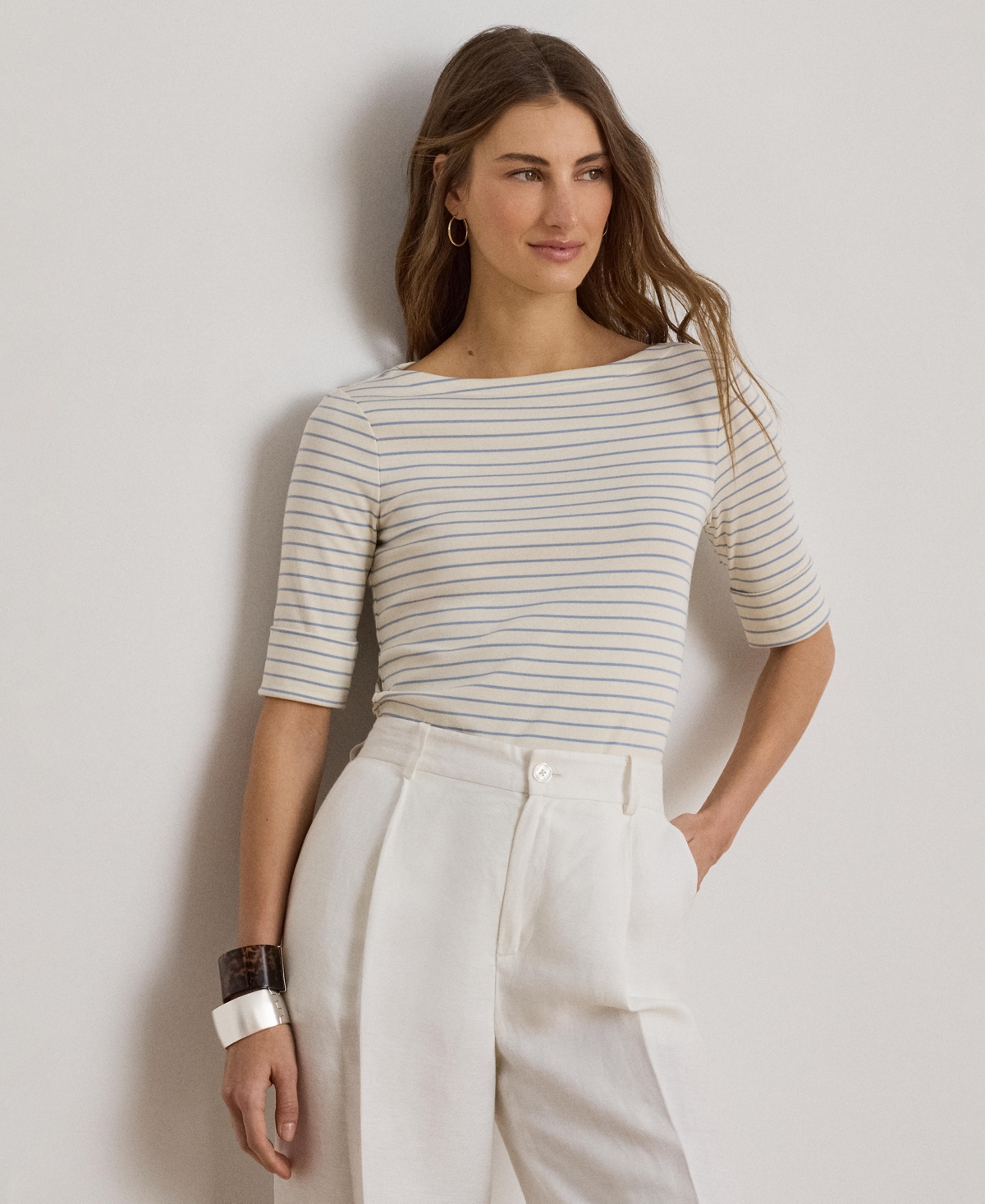 Click here for Lauren Ralph Lauren Striped Boatneck Top - Mas Cre... prices