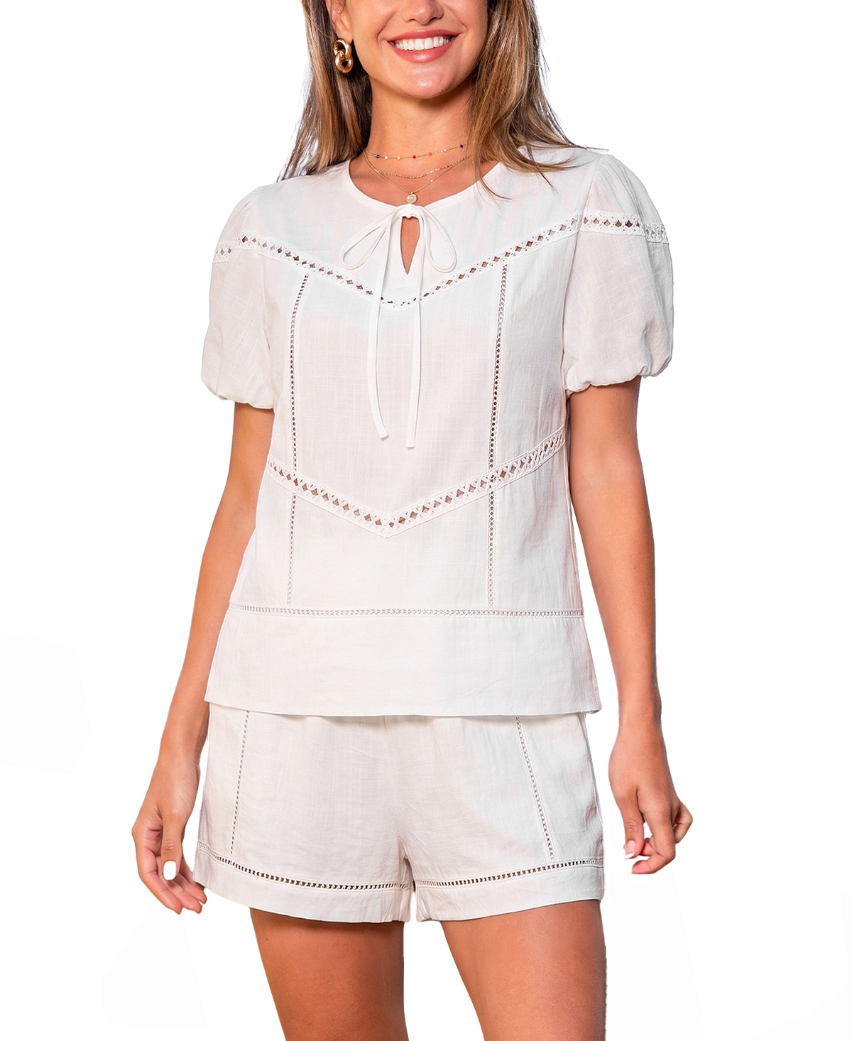 Click here for Cupshe Womens Lace-Trim Short Set - White prices
