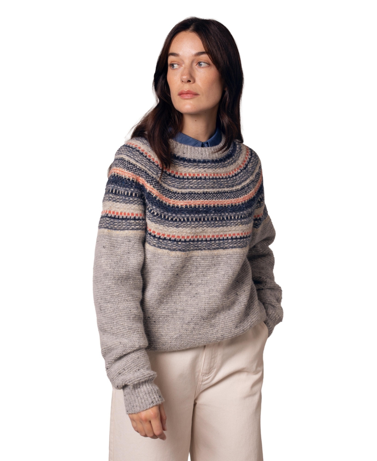 Click here for Celtic & Co. Womens Stitchy Stripe Yoke Sweater -... prices