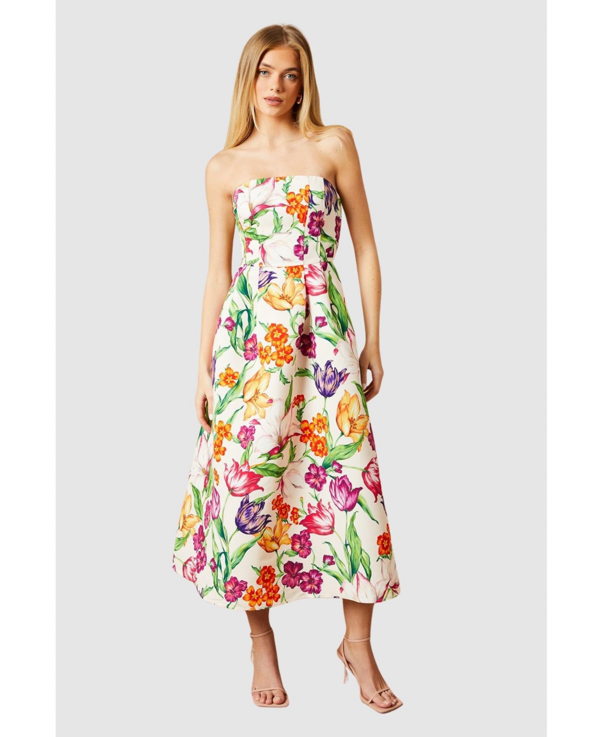 Click here for Oasis Womens Floral Twill Strapless Midi Dress - M... prices