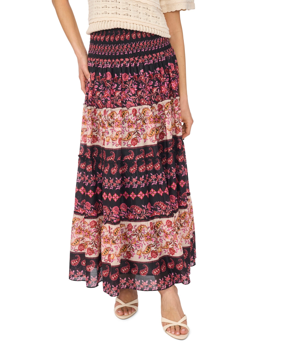 Click here for CeCe Womens Tiered Smock Waist Maxi Skirt - Rich B... prices