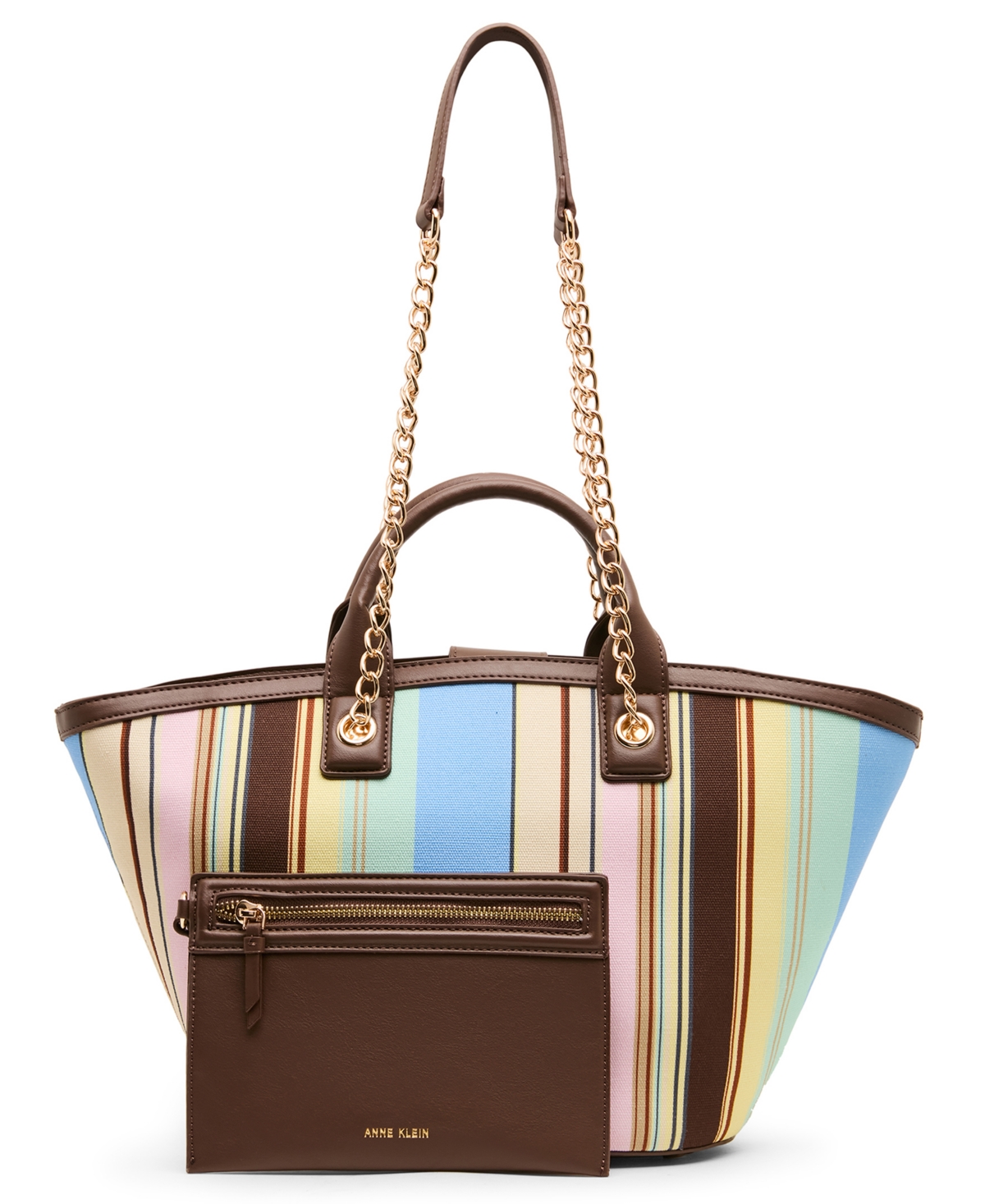 Click here for Anne Klein Mixed Stripe Small Tote Handbag - Brown... prices