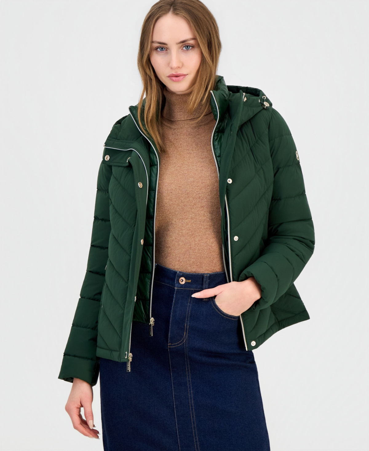 Click here for Womens Hooded Bibbed Packable Puffer Coat - Dark M... prices