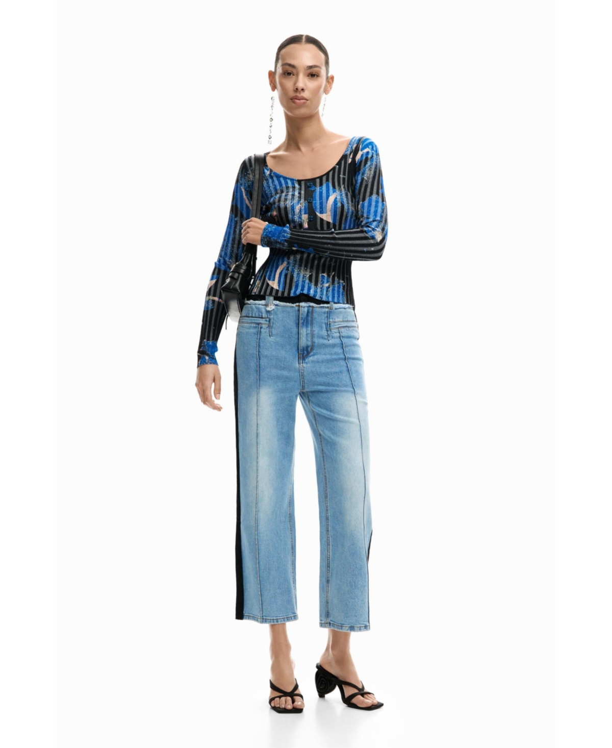 Click here for Desigual Womens Two-material denim trousers - Medi... prices