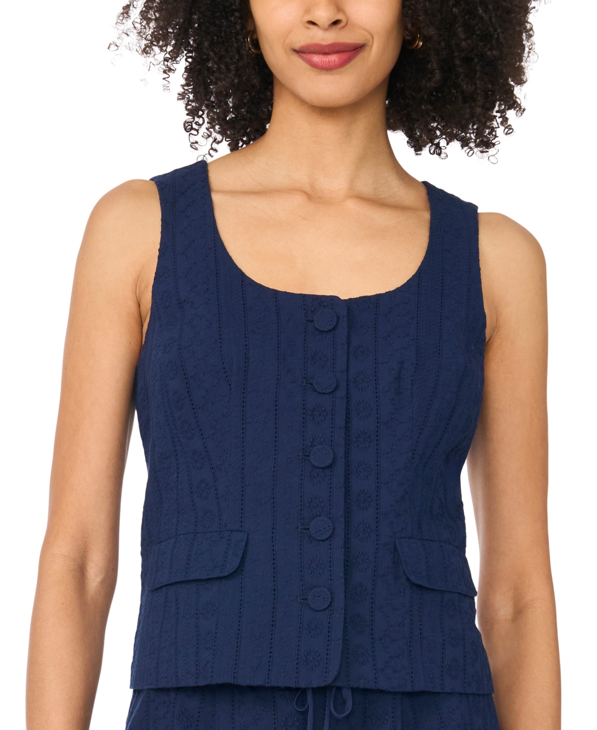 Click here for CeCe Womens Scoop Neck Button-Down Vest Top - Clas... prices