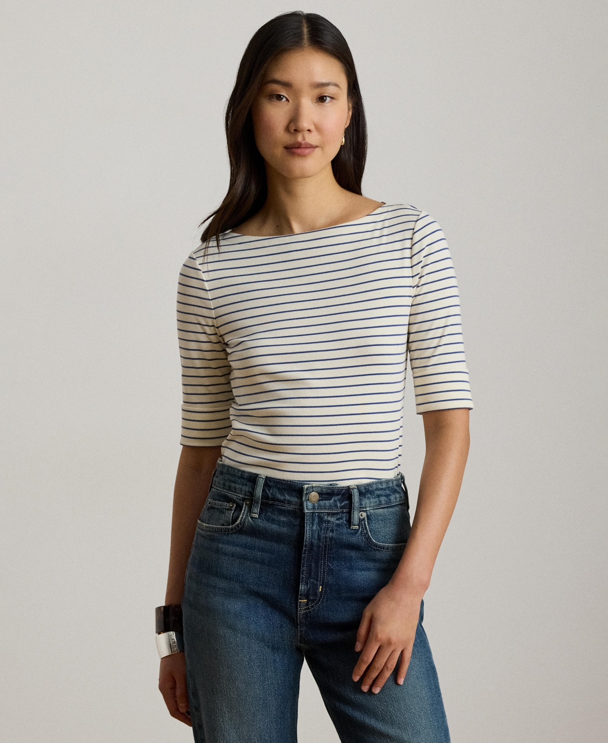 Click here for Lauren Ralph Lauren Striped Boatneck Top - Mas Cre... prices