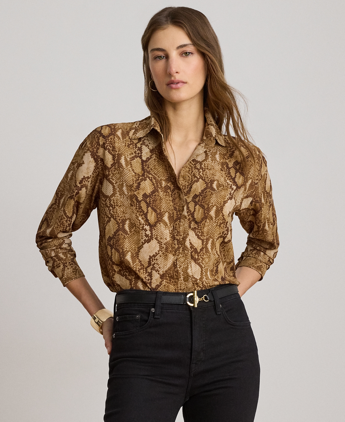 Click here for Lauren Ralph Lauren Petite Relaxed Button-Front Sh... prices