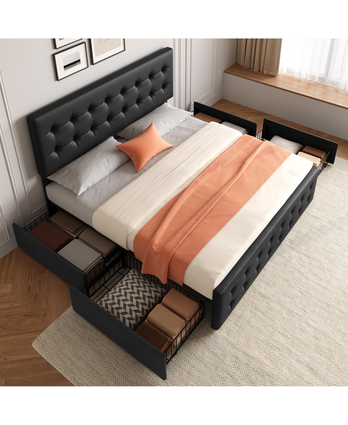 Click here for Homfan Upholstered Platform Bed Frame with 4 Stora... prices