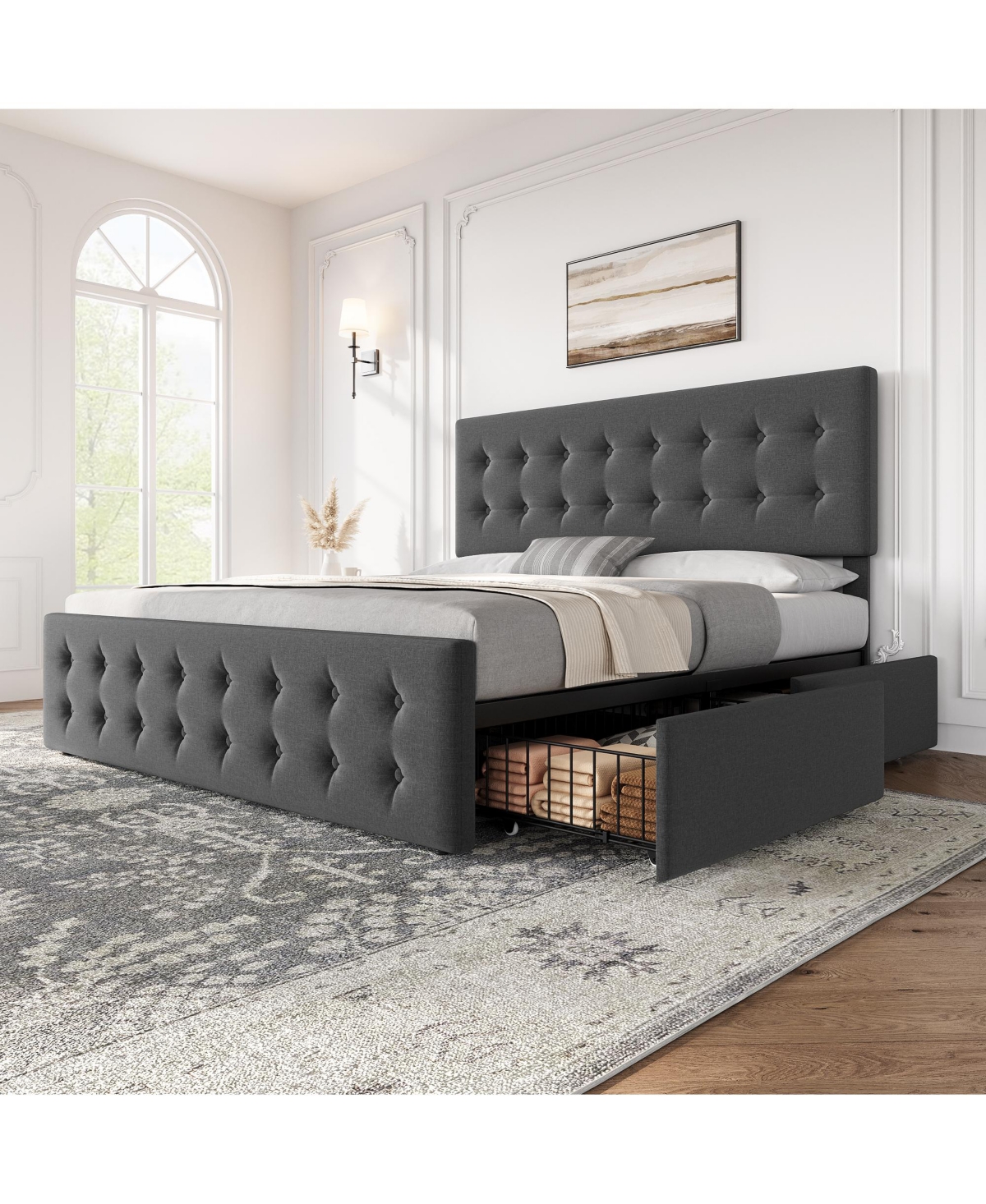Click here for Homfan Upholstered Platform Bed Frame with 4 Stora... prices