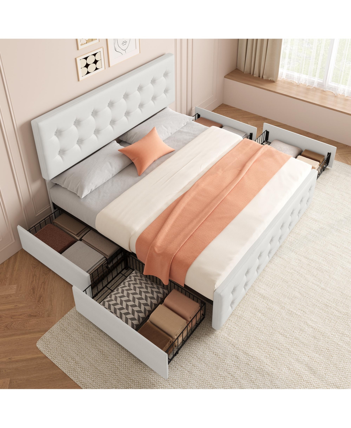 Click here for Homfan Upholstered Platform Bed Frame with 4 Stora... prices