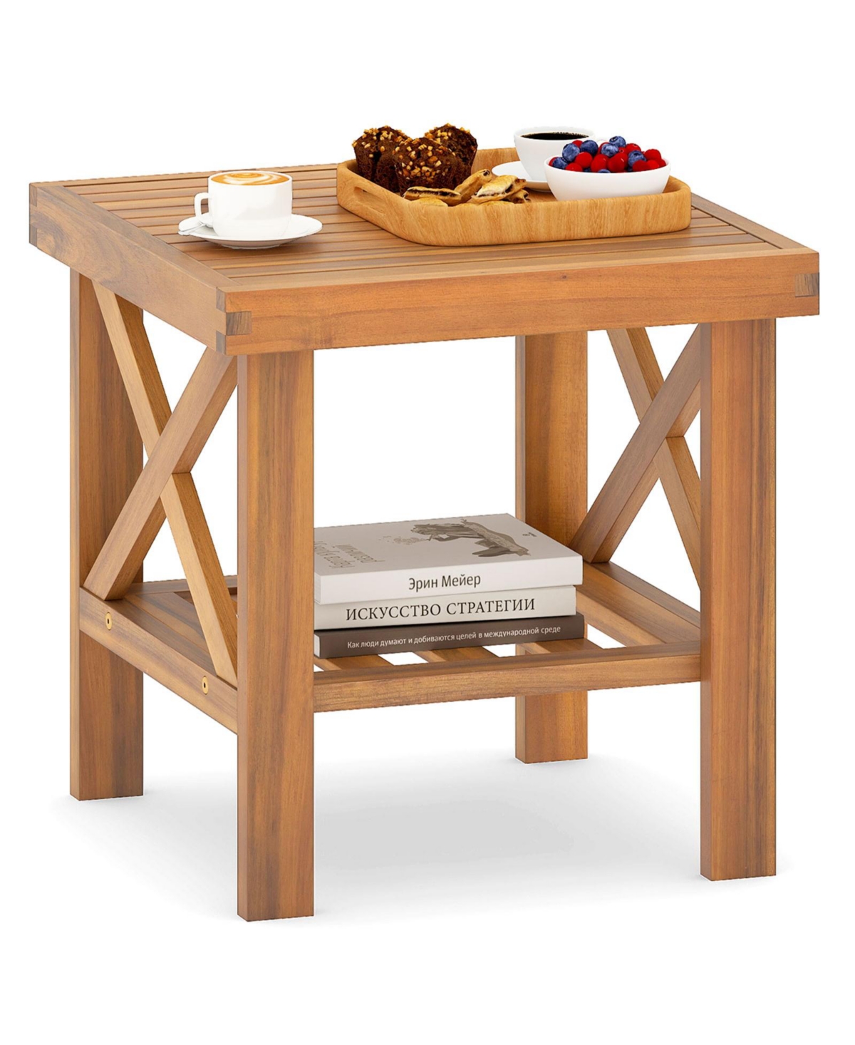 Click here for Gymax Outdoor Side Table Acacia Wood Adirondack Ta... prices