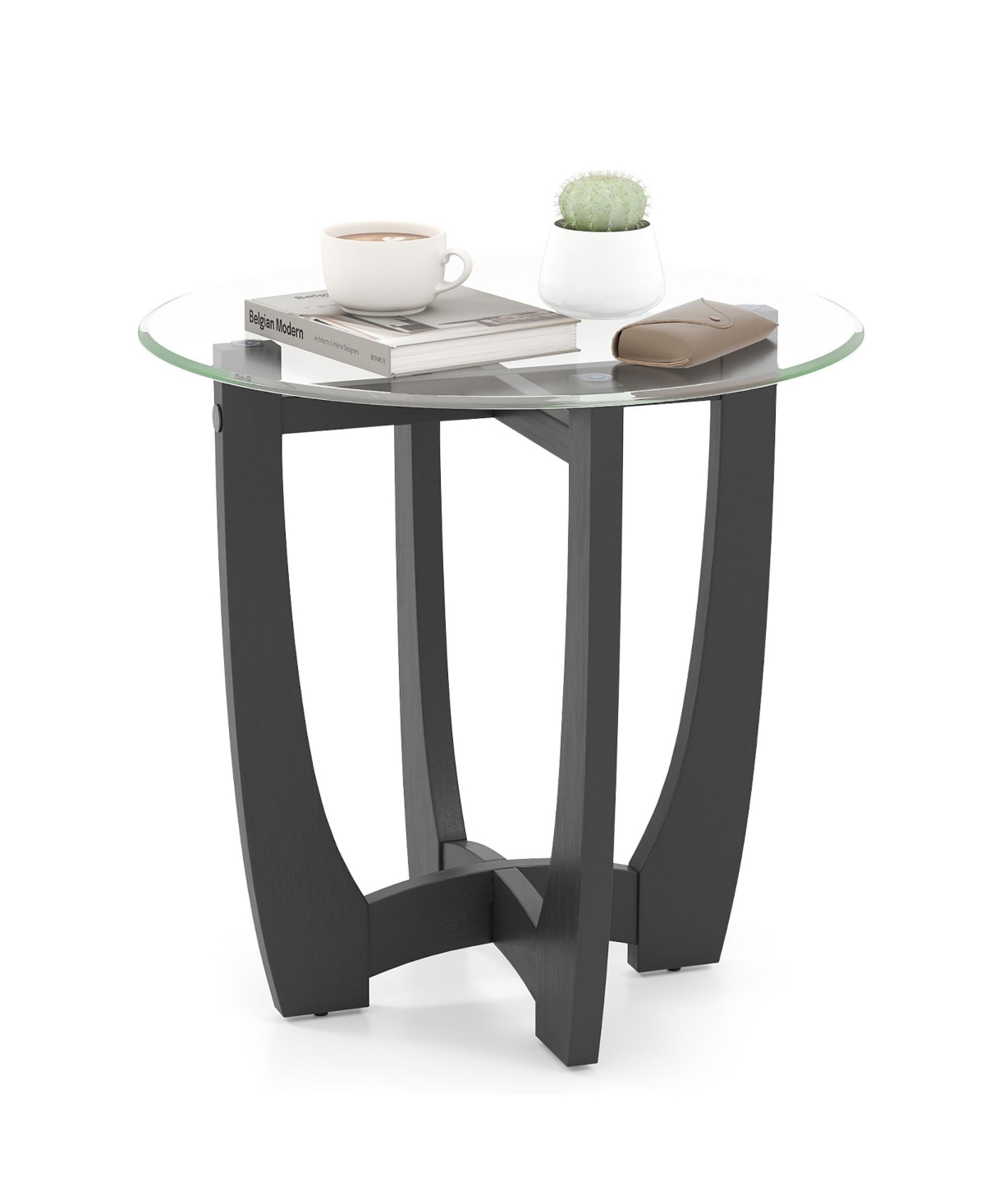 Click here for Gymax 23.5 Round Side Table with Glass Tabletop Cr... prices