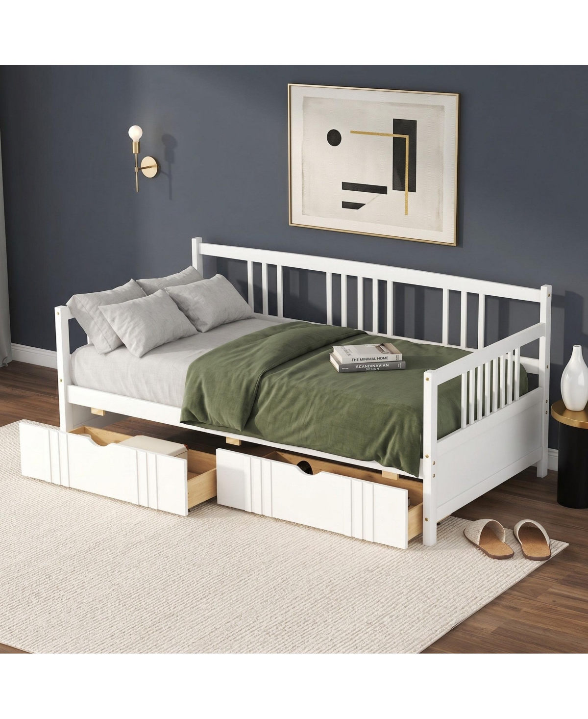 Click here for Sailvan Daybed Wood Bed with Two Drawers - White prices