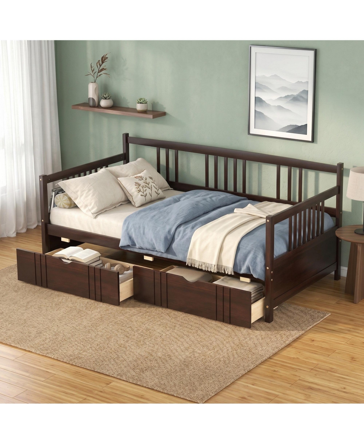 Click here for Sailvan Daybed Wood Bed with Two Drawers - Brown prices