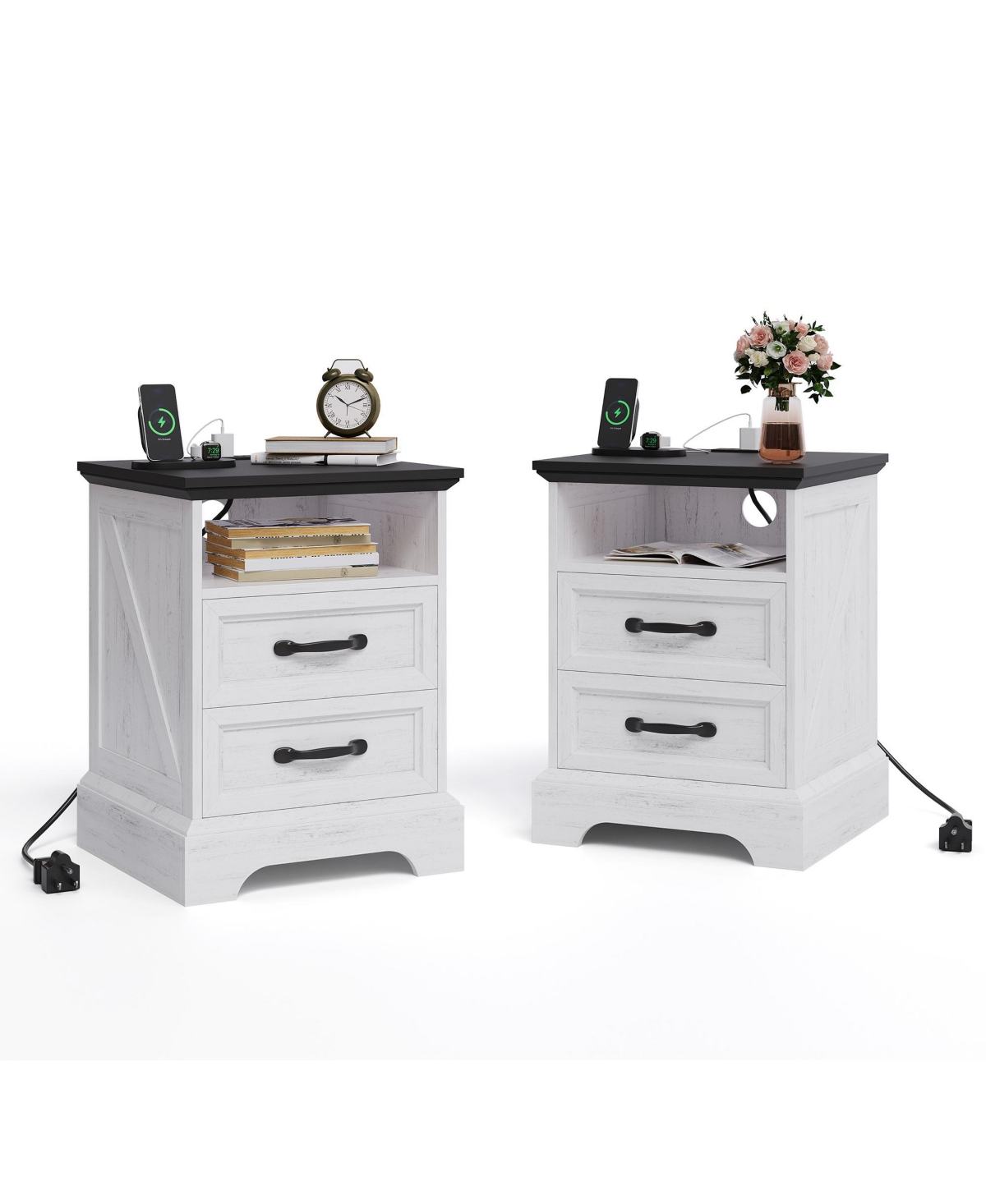 Click here for homfan Rustic Farmhouse Bedside Table with Chargin... prices