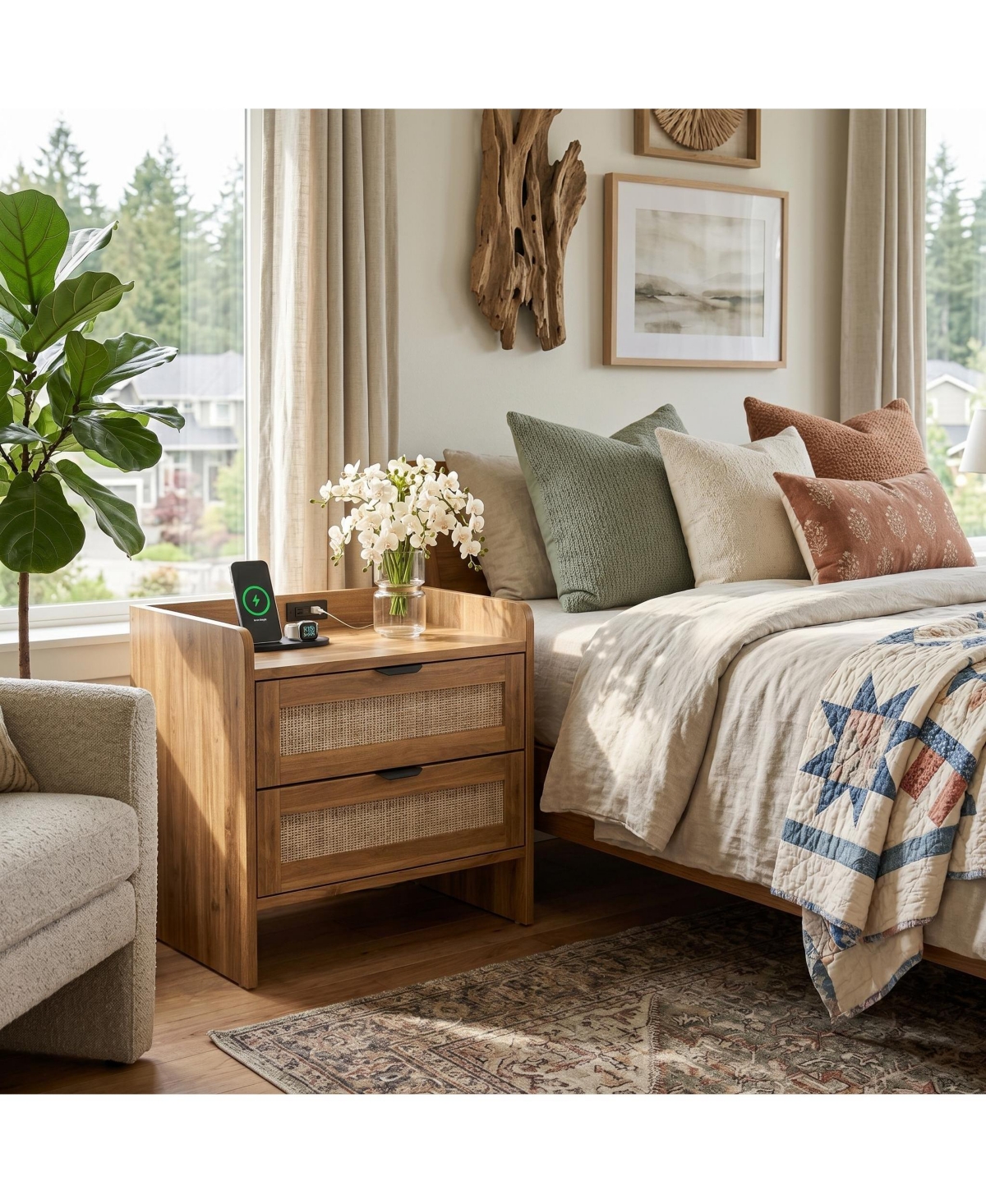 Click here for homfan Modern Rattan-Style Bedside Table with Type... prices