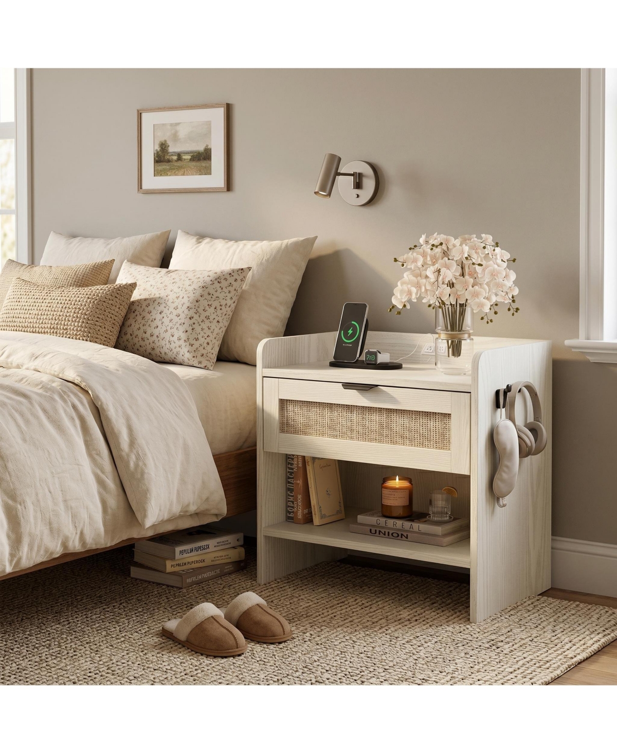Click here for homfan Modern Rattan-Style Bedside Table with Type... prices
