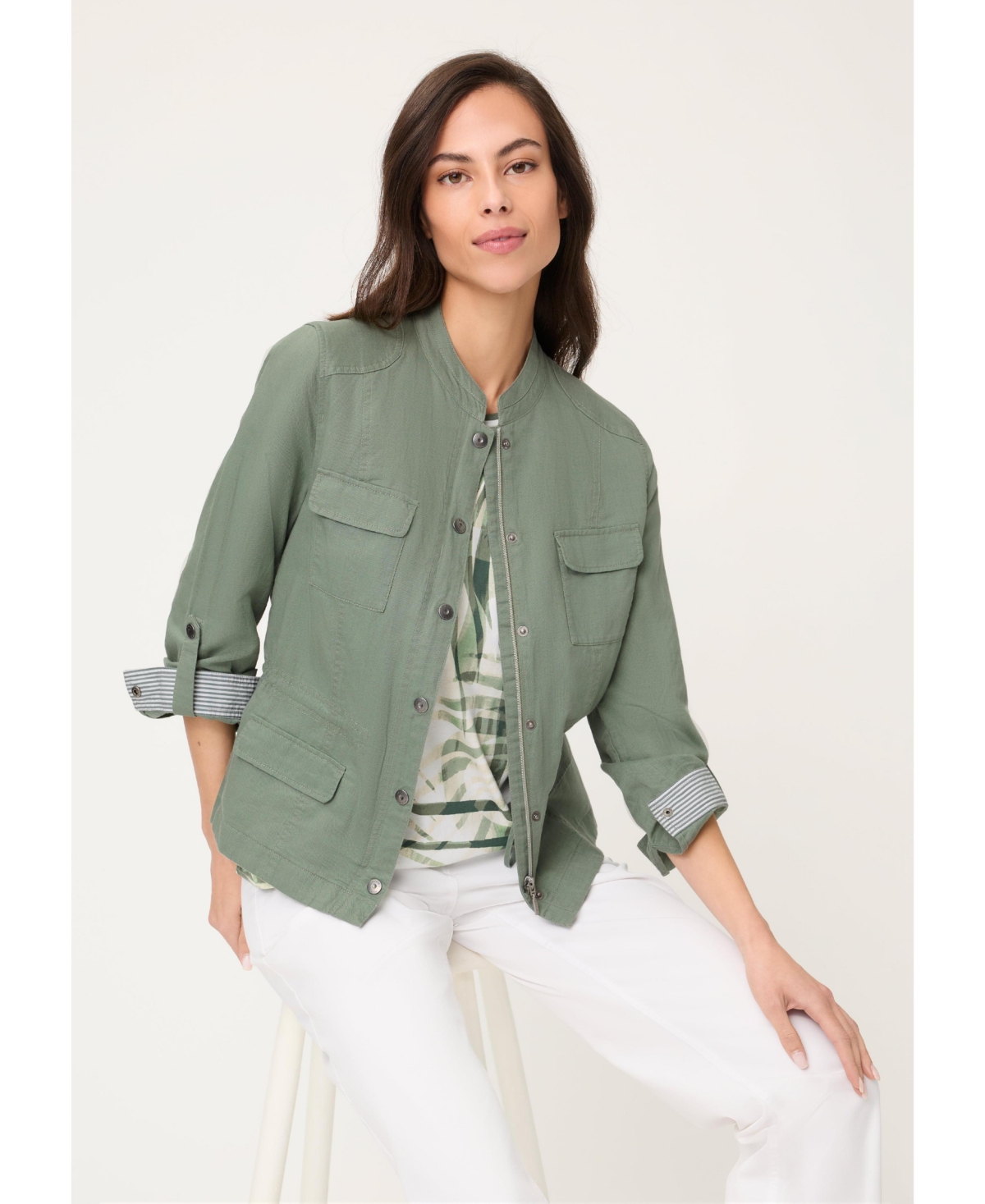 Click here for Olsen Womens Collarless Safari Jacket - Khaki prices