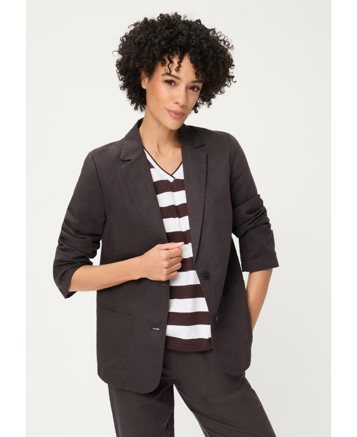 Click here for Olsen Womens Classic Cotton Linen Blazer - Dark br... prices