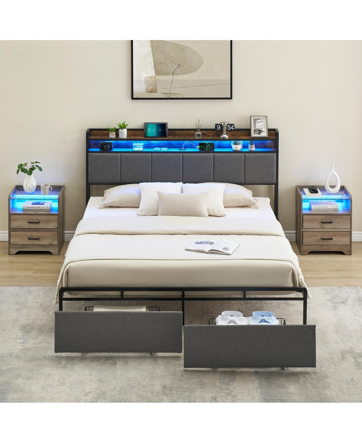 Click here for gaomon Bed Frame with 2 Storage Drawers and Led Li... prices