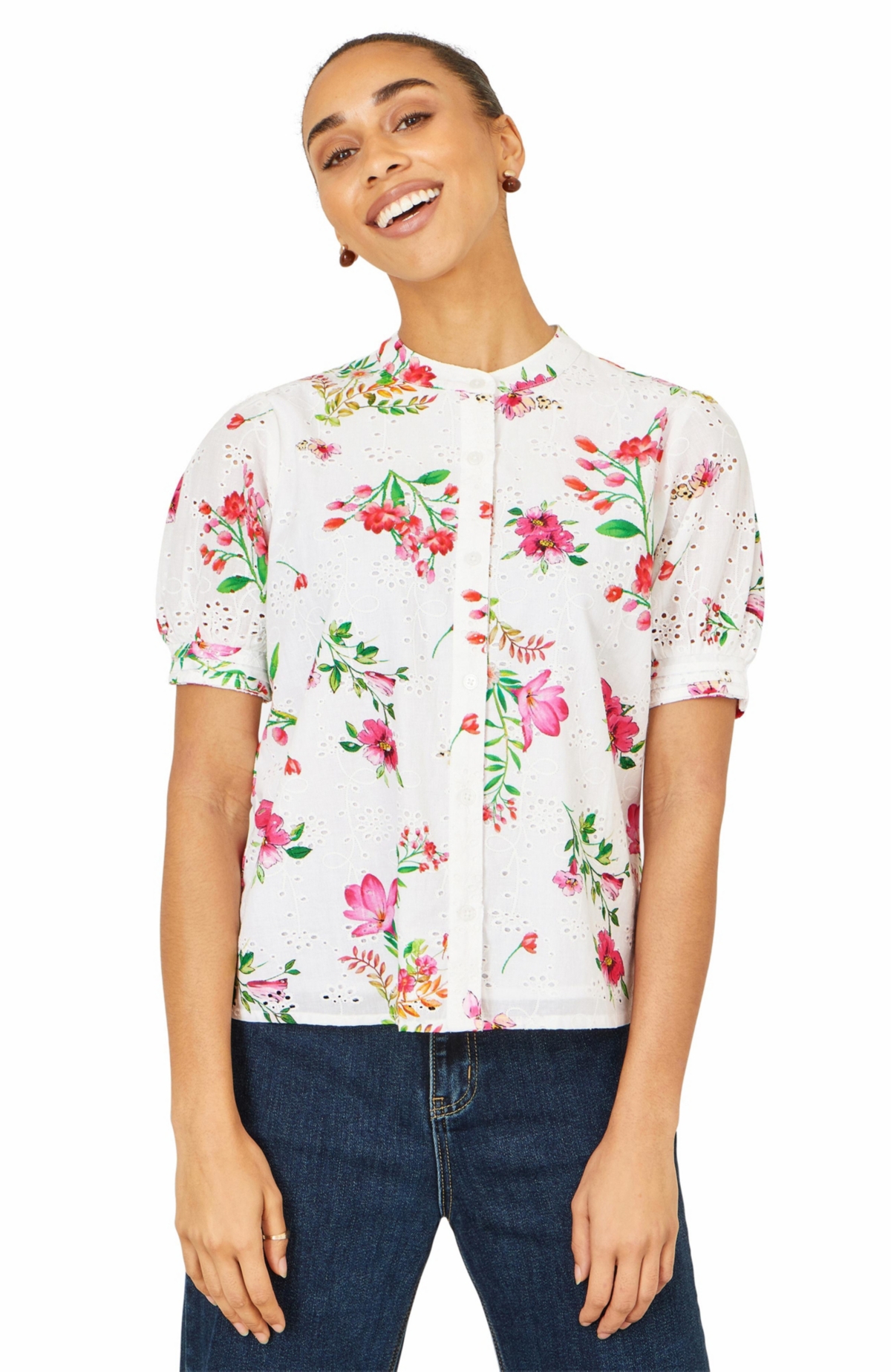 Click here for Yumi Womens Cotton Broderie Anglaise Floral Shirt... prices