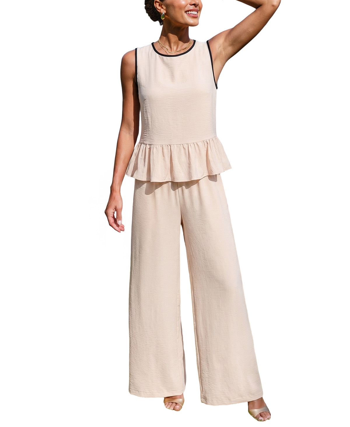Click here for Cupshe Womens Crew Neck Unlined Long Pants Set - L... prices