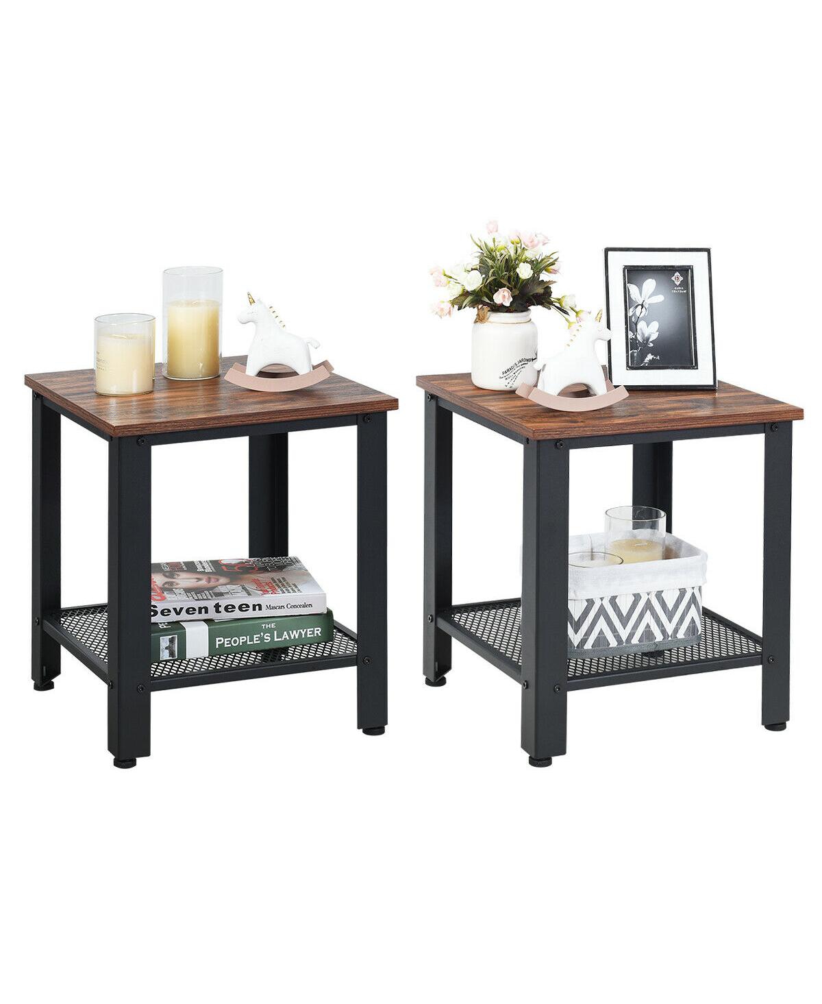 Click here for Gymax Set of 2 Industrial End Table 2Tier Side Tab... prices